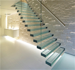 Villa House Invisible Beam Staircase Glass Treads Floating Staircase